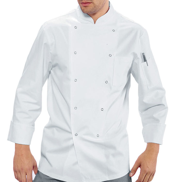 Giacca cuoco chef isacco 057008 colore bianco bottoni a pressione