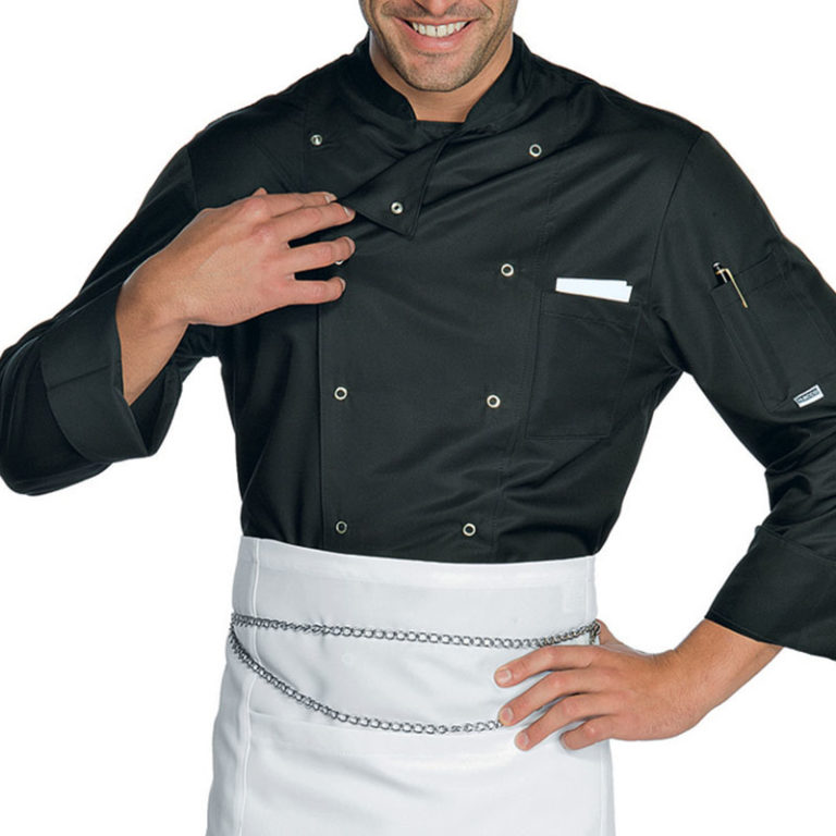 Giacca cuoco chef isacco 058001 colore nero bottoni a pressione